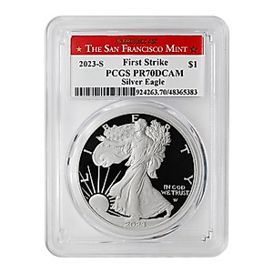 2023 S 1 oz Proof American Silver Eagle Coin PR-70 Deep Cameo (First Strike - Struck at the San Francisco Mint) $1 PCGS PR70DCAM