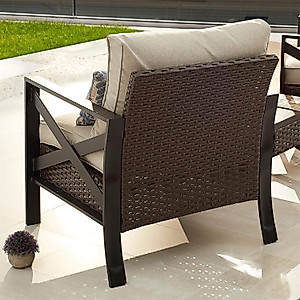 PatioFestival Wicker Outdoor Chair Rattan Armchair Chairs with Removable Cushions Patio Dinning Furniture for Garden Balcony Porch Poolside