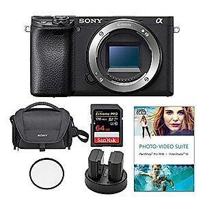 Sony Alpha a6400 24.2MP Mirrorless Digital Camera (Body Only) Bundled with Corel Photo Software, Koah Power Kit, Carrying Case, 64GB SDXC Card, and Accessories (6 Items)