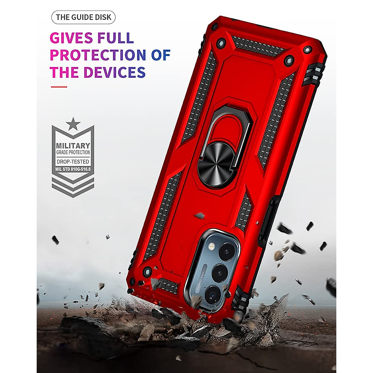 YZOK Compatible with OnePlus Nord N200 5G Case,with HD Screen Protector, [Military Grade] Ring Car Mount Kickstand Hybrid Hard PC Soft TPU Shockproof Protective Case for OnePlus Nord N200 5G (Red)