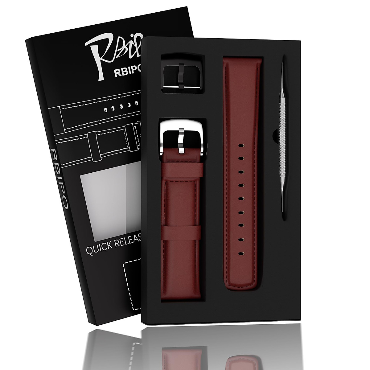 RBIPO 20mm Leather Watch Band Quick Release Strap for Men and Women, Compatible with Timex Fossil Samsung Seiko Citizen