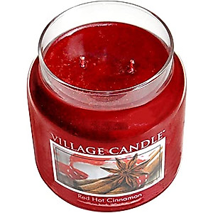 Village Candle Red Hot Cinnamon Large Glass Apothecary Jar Scented Candle, 21.25 oz, 21 Ounce