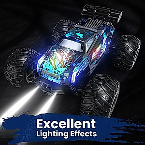 Tecnock RC Cars for Boys 8-12, 1:18 Scale 25 KM/H Fast Remote Control Car for Adults, 2.4GHz 2WD Off Road Monster Truck with 2 Rechargeable Batteries & LED Lights, Toys Gifts for Kids