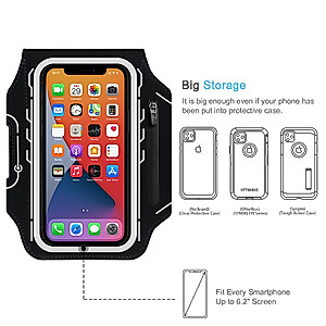 JEMACHE Running Armband for iPhone 15 14 13 12 11 Pro, Samsung Galaxy S24 S23 S22 S21, Gym Workouts Arm Band with Airpods Holder (Black)