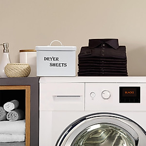 ULTECHNOVO Modern Farmhouse Metal Laundry Dryer Sheets Holder Fabric Softener Dispenser with Lid for Laundry Room Decor and Accessories and Space Saving Laundry Room Organization and Storage White