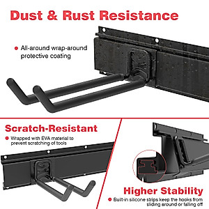 Mutilife 64inch Garage Tool Organizer Wall Mount, Heavy Duty Garden Organization for Shovel & Rake Hangers Yard Tool Rack, Sturdy Shed Storage Rack, 4 Aluminum Rails & 10 Steel Adjustable Hooks