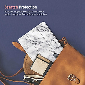 Fintie Case with Pencil Holder for iPad 9th / 8th / 7th Generation (2021/2020/2019) 10.2 Inch - Slim Shell Hard Case with Translucent Frosted Stand Back Cover, Auto Sleep/Wake, Marble White