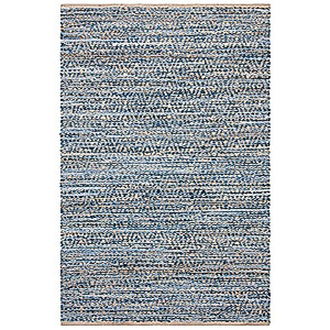 SAFAVIEH Cape Cod Collection Accent Rug - 4' x 6', Natural & Blue, Handmade Flat Weave Coastal Braided Jute, Ideal for High Traffic Areas in Entryway, Living Room, Bedroom (CAP351A)