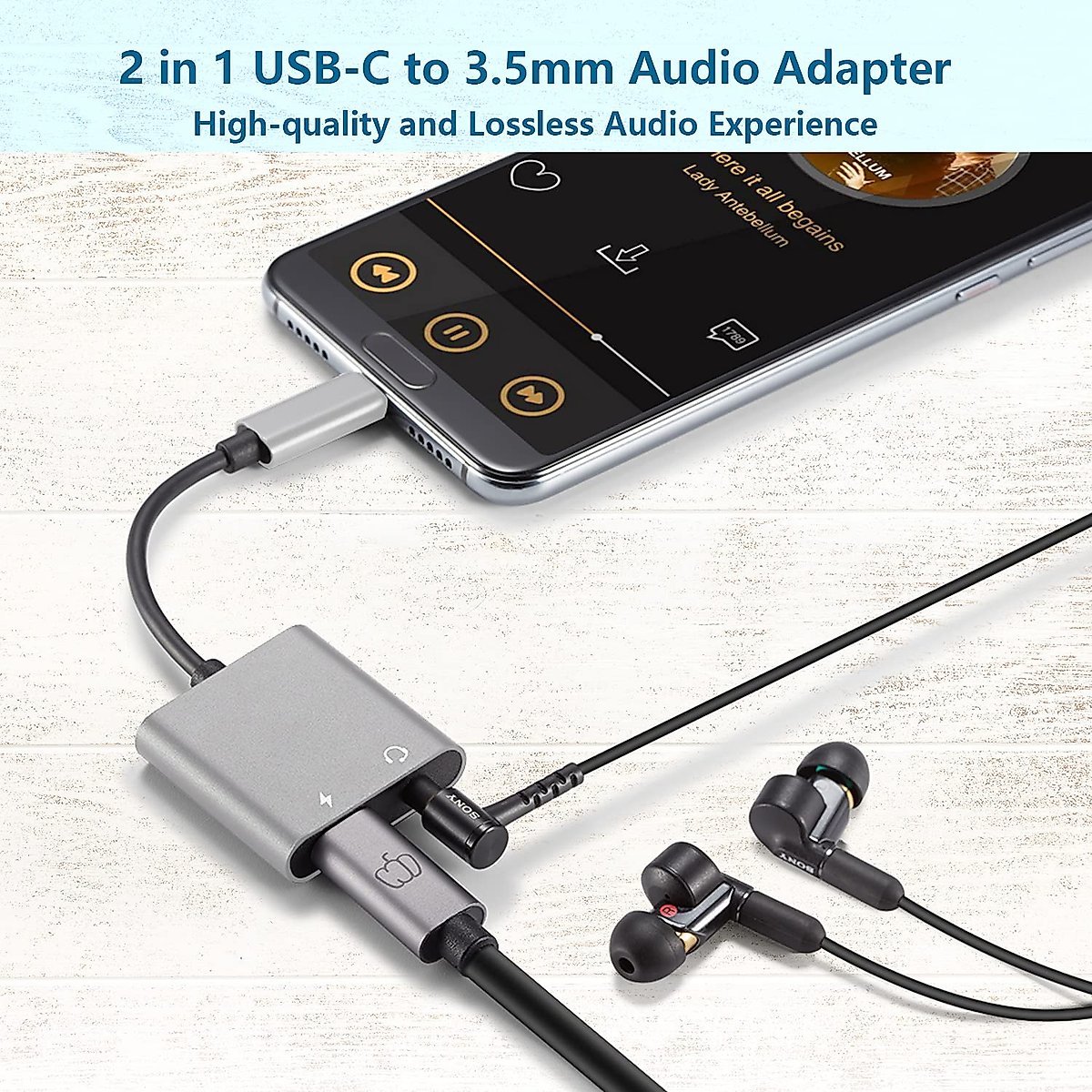 PEPPER JOBS USB-C to 3.5 mm Headphone Jack Adapter 2-in-1 USB-C to AUX Adapter with Fast Charging, Compatible with Samsung Galaxy S21 Series and More (C2PDA)