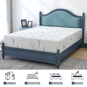 IULULU Queen Size Mattress in a Box, 10 Inch Gel Memory Foam Mattress with Bamboo Cover, Cooling Bed Mattress Made in USA, CertiPUR-US Certified White