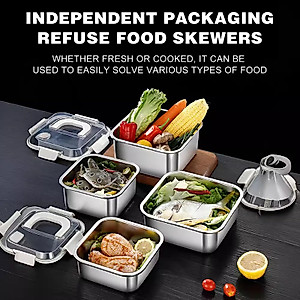 Stainless Steel Food Storage Containers with Handle Leak Proof & Airtight Lids For Kitchen,Meal Prep Lunch Box,Dishwasher Safe,Oven/Freezer/Microwave,Meal Prep Containers Reusable & Stackable (1700ML)