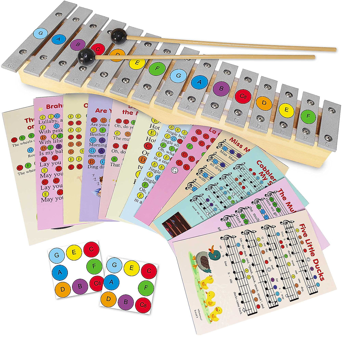inTemenos Professional Diatonic Glockenspiel 15 notes - Metal Xylophone - 23 Sheet Music Songs, Stickers