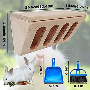 Tfwadmx Rabbit Hay Feeder Chinchilla Grass Holder Small Animals Wooden Feeding Dispenser Bunny Less Wasted Food Manger with Cleaning Set for Guinea Pig Gerbil Hamster Squirrel