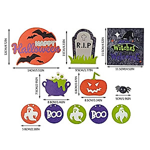 11 Pcs Halloween Tiered Tray Decorations,Halloween Signs for Halloween Home and Office Decor,Halloween Tray Decor with Witch Hat,Ghost,Bat,Tombstone,Pumpkin (1)