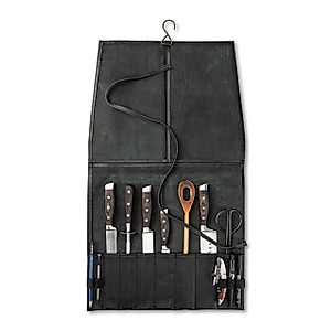 Leather Knife Roll Bag for Chef`s - Premium Knife Roll Case made of Genuine Water-Buffalo Leather – knives storage Bosse (black)
