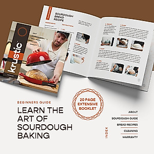 Krustic Enameled Cast Iron Dutch Oven for Sourdough Bread Baking | 6 Quart Pot with Lid | 10 Inch Ceramic Enamel Thick Coated Cookware Set with Non Stick Silicone Baking Mat for Cooking | 6 Qt | Red