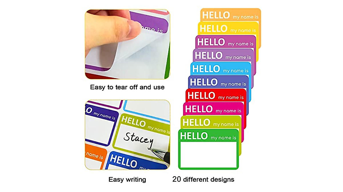 200 Pcs Name Tag Stickers for Events & School | Vibrant Labels