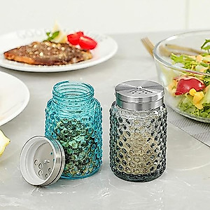 Sizikato Glass Salt and Pepper Shakers Set, Beaded Surface