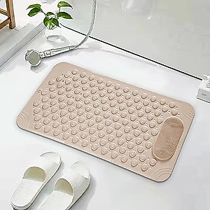 YCT Bathtub Mat Non Slip, Bath Mats for Tub, Shower Mat with Suction Cups Drainage Holes, Machine Washable, Foot Massage, Exfoliating, 27.5 x 14.2 inches, Beige