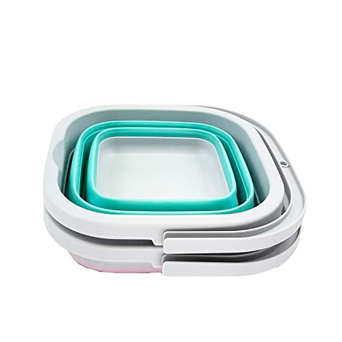 SAMMART 5L (1.3 Gallon) Collapsible Rectangular Handy Basket / Bucket (Pale Pink + Pine (Set of 2))