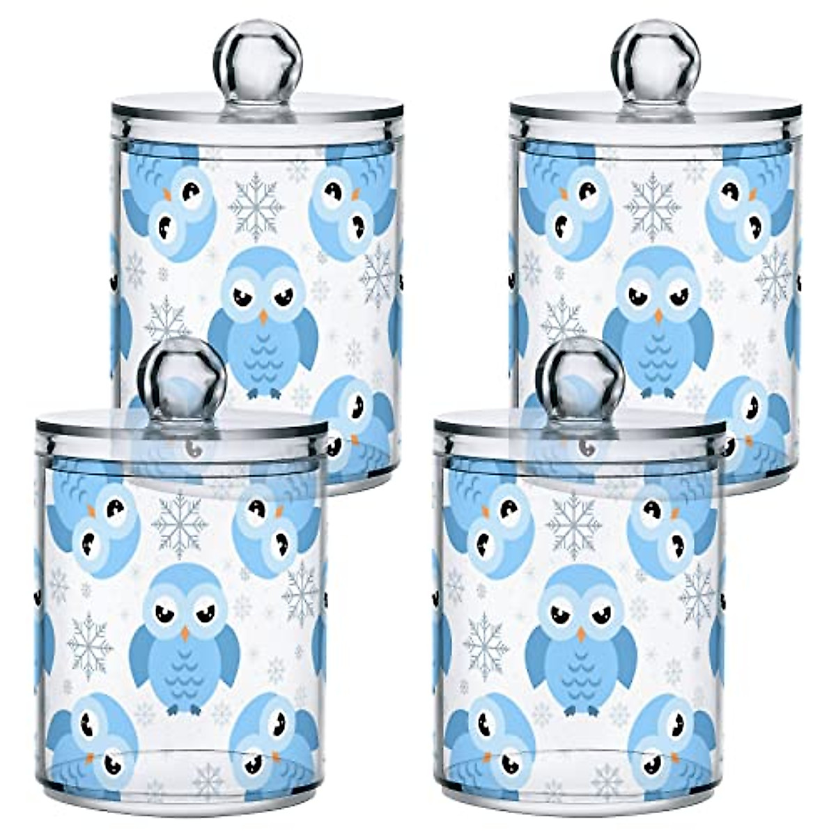 BOENLE 2 Pack Qtip Holder Organizer Dispenser Owls Snowflakes Winter Christmas Bathroom Storage Canister Cotton Ball Holder Container for Cotton Swabs/Pads/Floss