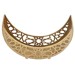 Moon Shape Ramadan Tray, Large Capacity 11.8x8.3x3.1in Decorative Iron Serving Tray, EID Tray Can be Used as Cake Display Stand for Snacks, Fruit, Bread