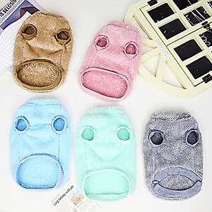 Loyanyy 2 Pack Dog Sweater Vests Warm Fleece Cat Clothes with Leash Ring Plush Cute Puppy Kitten Soft Stretchy Pullover for Winter Brown Grey Large(Tag XL)