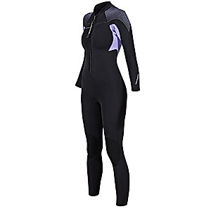 Henderson 3mm Thermoprene Pro Women’s Front Zip Jumpsuit with Duratex Knee Pads, Black/Lavender, 10