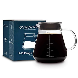 Glass Range Coffee Server For Pour Over Coffee & Tea - 800ml/27oz Ovalware Microwave Safe & Heatproof 2.5mm Thick Glass Body