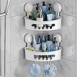 TAILI Corner Shower Caddy Suction Cups Heavy Duty 2 Pack, Small Bathroom Shower Shelf Storage Wall Mounted shower Organizer for Shampoo,Conditioner,Plastic shower Basket, Drill-Free Removable