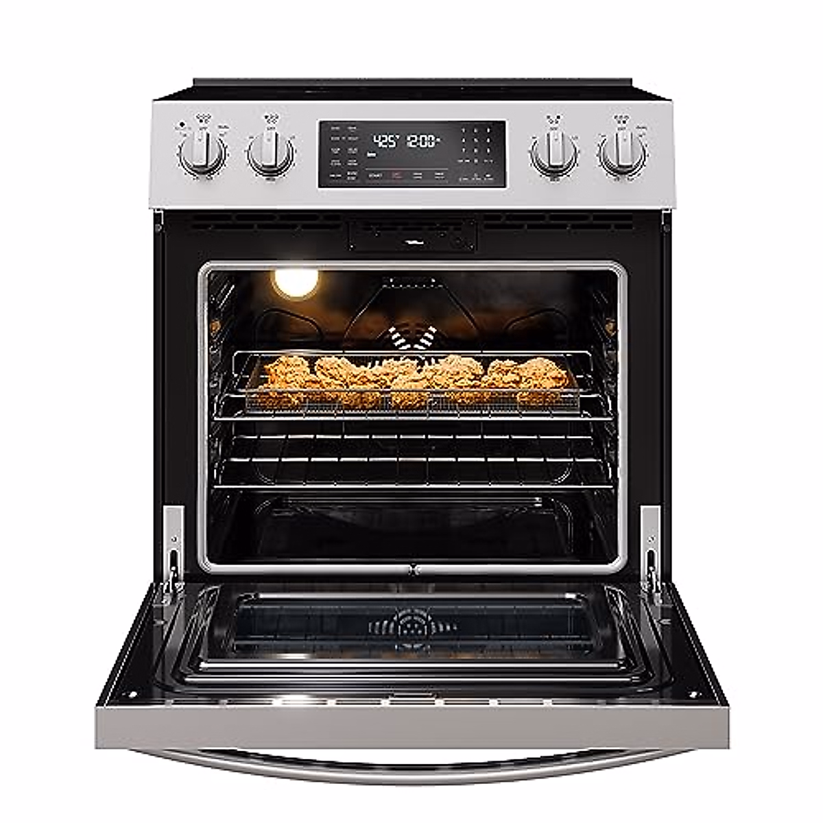 Kenmore Front Control Electric Range Oven with 5 Cooktop Elements with 7 Cooking Power Options, True Convection, Steam and Self Clean, Freestanding Oven, 4.8 cu. ft. Capacity Stainless Steel
