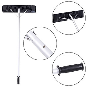 5-20FT Extendable Aluminum Snow Roof Rake Lightweight Snow Removal Tool TPE Anti-Skid Handle with 25" Wide Blade & 5-Section Extendable Tubes for Car Roof Vehicle Snow Wet Leaves Dribs