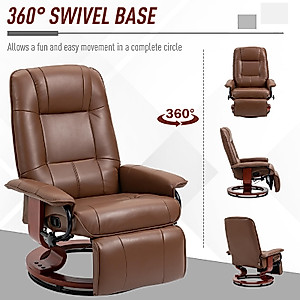 HOMCOM Faux Leather Manual Recliner, Adjustable Swivel Lounge Chair with Footrest, Armrest and Wrapped Wood Base for Living Room, Brown