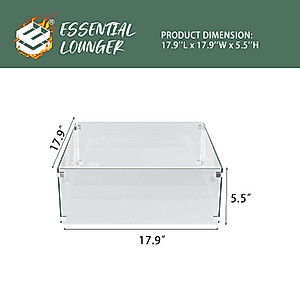 Essential Lounger Fire Pit Wind Guard for Fire Pit Table, 17.9’’L x 17.9’’W x 5.5’’H Square Fire Pit Glass Wind Guard, Tempered Glass Flame Shield with Aluminum Corner Brackets