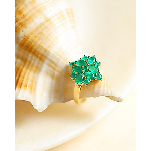 YoTreasure 3x5 MM Green Onyx Cluster Ring 14k Gold Over 925 Silver