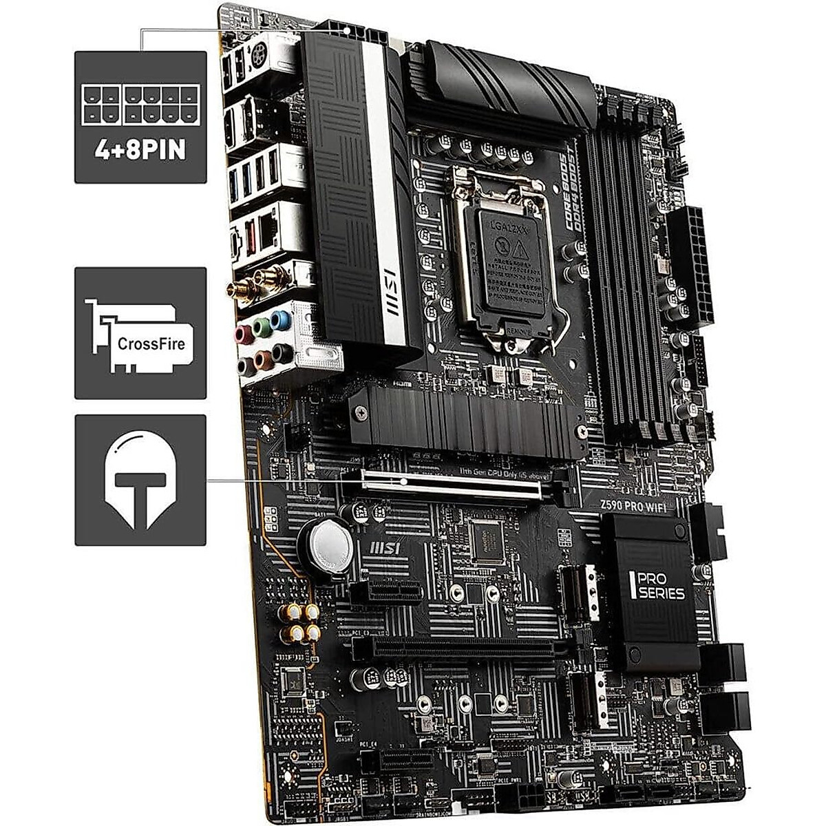 MSI Z590 PRO WiFi ProSeries PC Gaming Motherboard (ATX, 11th/10th Gen Intel Core, LGA 1200 Socket, DDR4, PCIe 4, M.2 Slots, USB 3.2 Gen 2, 2.5G LAN, DP/HDMI, Wi-Fi 6E) (Renewed)