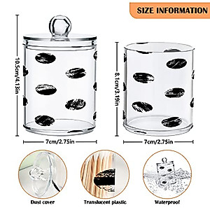 Kigai 2PCS Cotton Swabs Organizer Black Polka Dot Qtip Holder Dispenser with Lid Apothecary Jar Set, Reusable Clear Plastic Cans for Tea Coffee Dry Food, Cotton Pads Vanity Makeup Storage