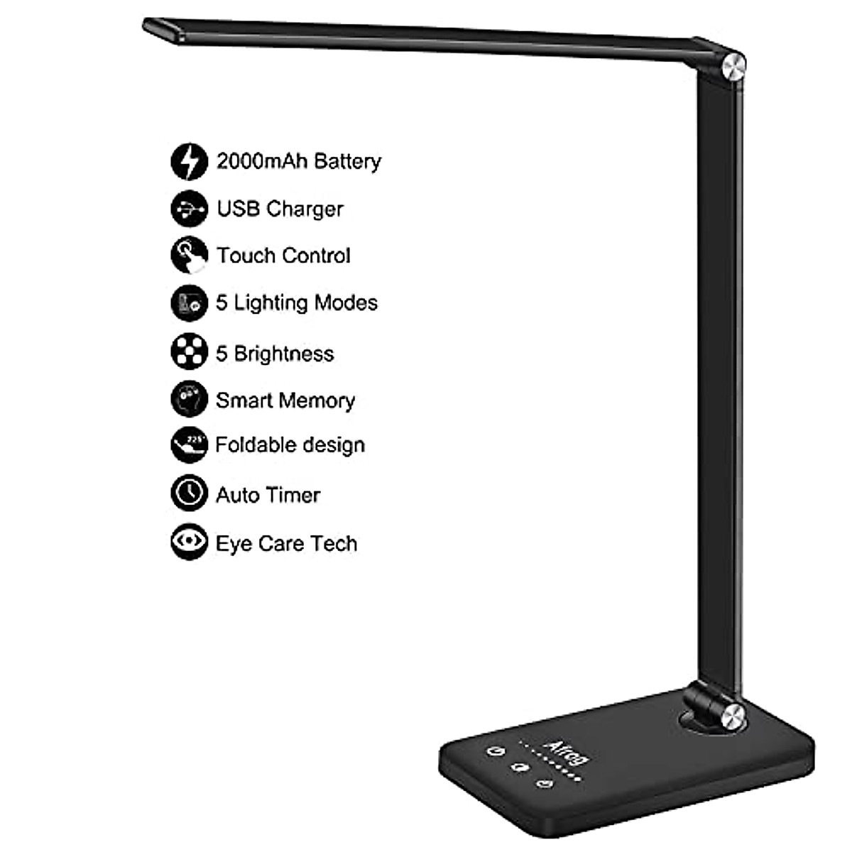 AFROG Multifunctional LED Desk Lamp,Rechargeable Table Lamp,with USB Charging Port,5 Lighting Modes,5 Brightness Levels,Touch Control,30/60 Min Auto Timer,Eye-Caring Office Lamp,5000K,8W