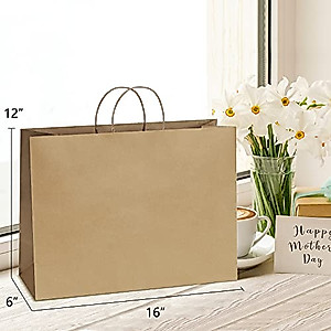 UCGOU 16x6x12 Paper Bags with Handles Brown Gift Bags 25Pcs Large Shopping Bags Party Favor Bags Bulk Craft Bags Retail Bags Grocery Bags