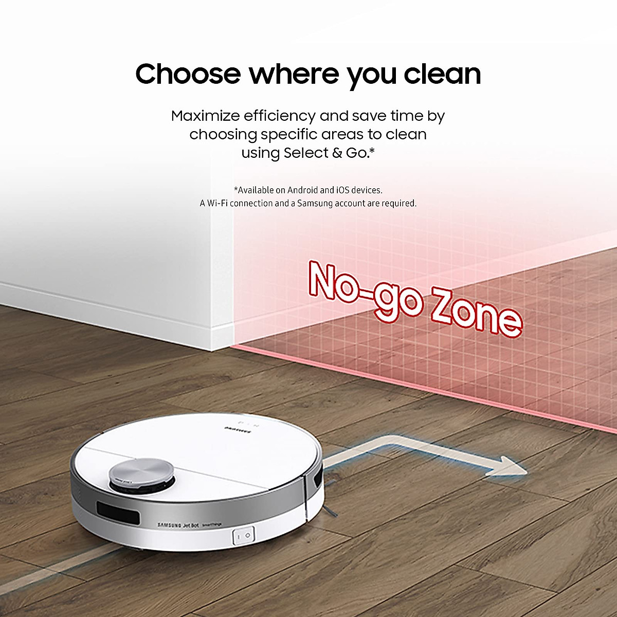 SAMSUNG Jet Bot+ Robot Vacuum Cleaner w/ Clean Station, Automatic Emptying, Precision Cleaning, 5-Layer Filter, Intelligent Power Control for Hardwood Floors, Carpets, Area Rugs, VR30T85513W/AA, White