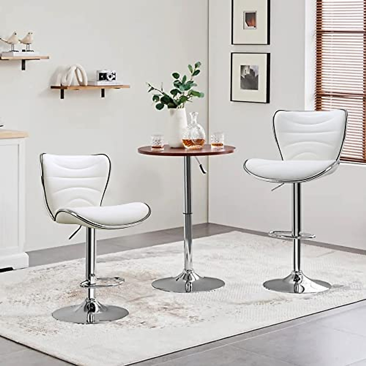 YIMUSTUK Premium Adjustable Swivel Bar Stools,Kitchen Counter Bar Stools Set of 2,White
