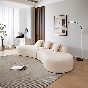 SSC SATISUNCASA 119" Modern Curved Sectional Sofa, 5-Seater Couch, Comfortable and Stylish for Living Room, Apartment, Home Decor (Beige + Sherpa + Foam + 5 Seat)