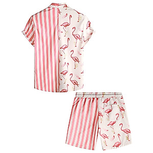 VATPAVE Mens Flamingo Hawaiian Sets Casual Short Sleeve Button Down Shirts Beach Outfits Large Pink Flamingo Shirt and Shorts