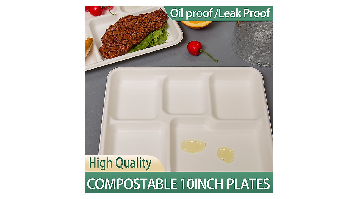 Eco-Friendly 5 Compartment Plates - 125 Pack