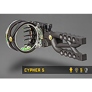 Trophy Ridge Cypher Archery Bow Sight - .019 Fiber Optic 5 Pin Sight, Tool Less Windage and Elevation Adjustability, Adjustable Rheostat Light, Ambidextrous