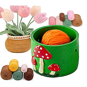 Mushroom Yarn Bowl for Crocheting Green Crochet Bowls for Yarn Red Docor Crochet Bowl Knitting Bowl