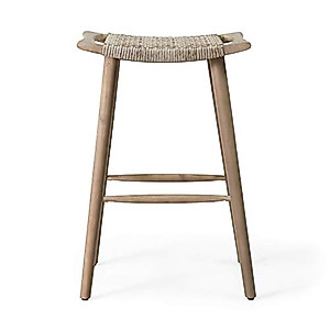 Christopher Knight Home Magwen Outdoor Acacia Wood Barstool with Wicker (Set of 4), Light Brown and Light Multi-Brown