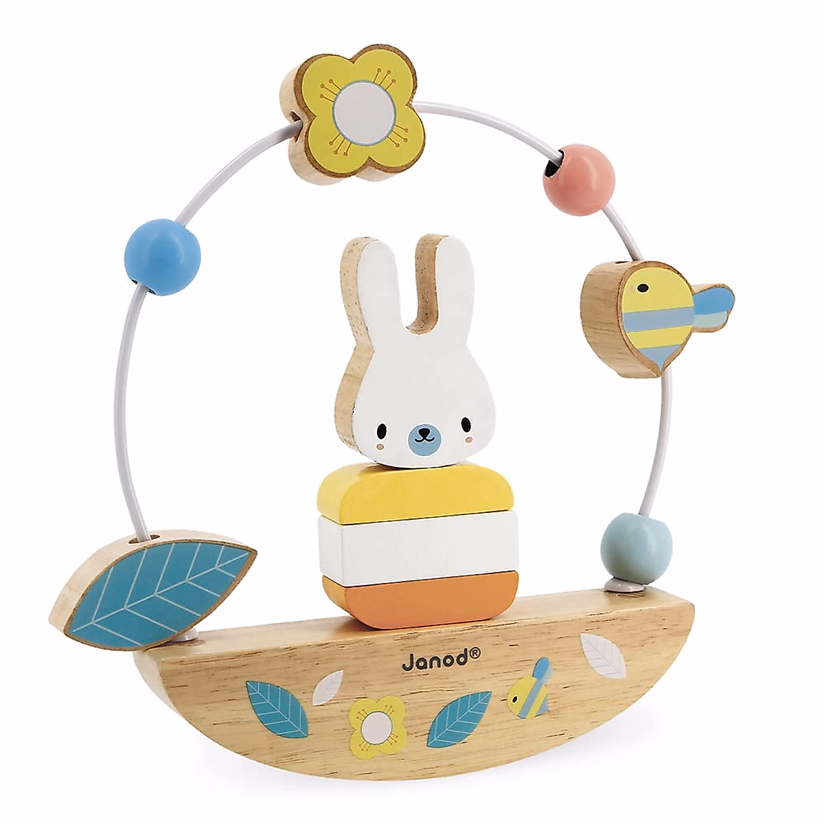 Janod - Pure Bead Maze and Rocking Rabbit - Ages 1+ - J05149, White