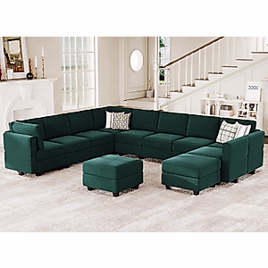 Belffin Modular Sectional Sofa with Ottomans Velvet Oversized U Shaped Sofa Couch with Storage Seats Sofa Set with Reversible Chaise Velvet Green…