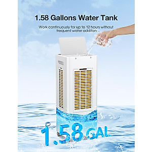 Grelife Portable Evaporative Air Cooler, 3-IN-1 Air Cooler Cooling Fan with Remote Control, 12H Timer, 4 Ice Packs, 1.58Gal Water Tank, 3 Modes, 3 Speeds, Personal Swamp Cooler for Bedroom(BLACK)